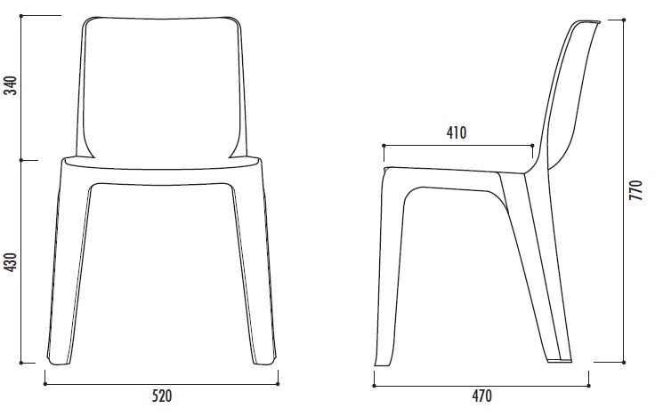 Chaise monobloc en polypropylène, chaise empilable pour restaurant